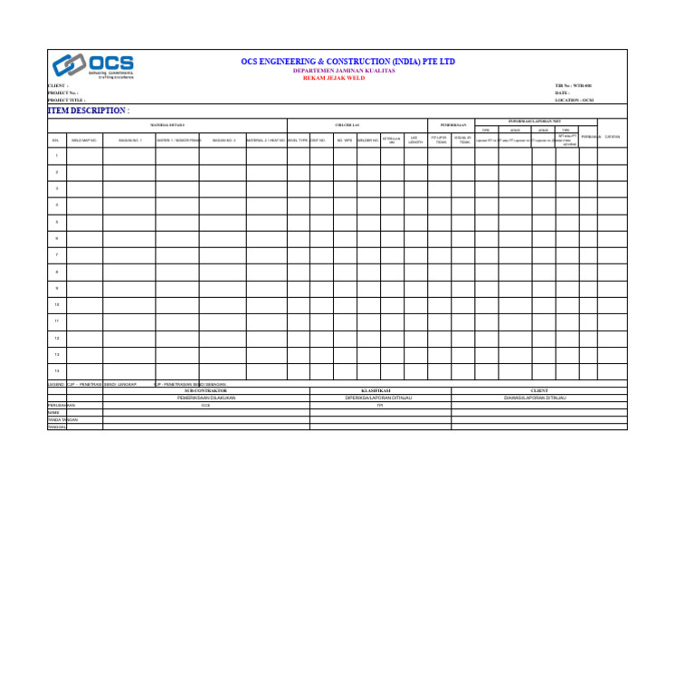 Rekam Jejak Weld OCS Engineering | PDF