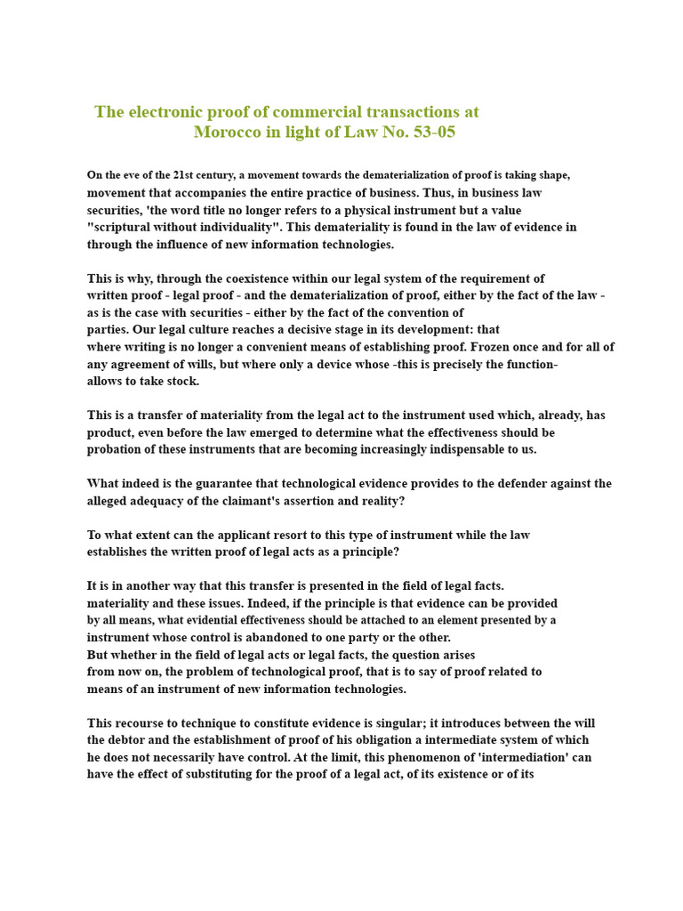 Electronic Proof in Moroccan Law | PDF | Evidence (Law)