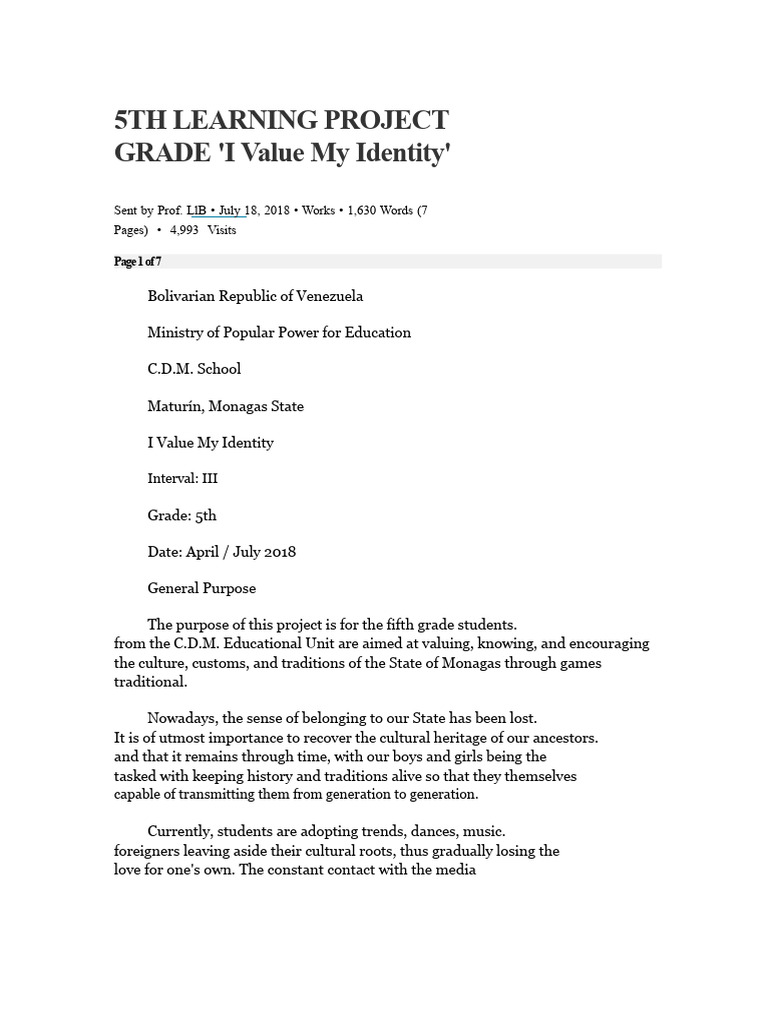5TH GRADE LEARNING PROJECT | PDF | Traditions
