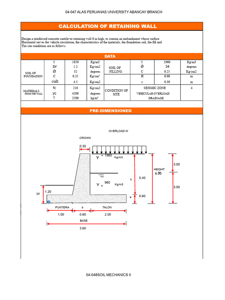 Retaining Wall Design Calculation Guide | PDF | Applied And ...
