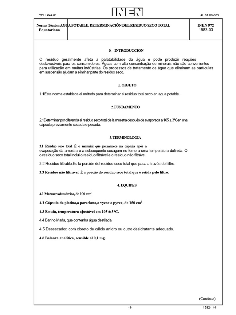 Método para Determinar Resíduo Seco em Água | PDF | Desperdício | Materiais