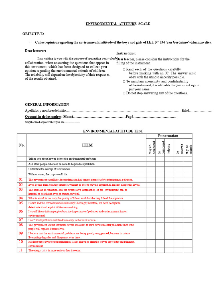 Environmental Attitude Test For Children | PDF | Pollution | Recycling