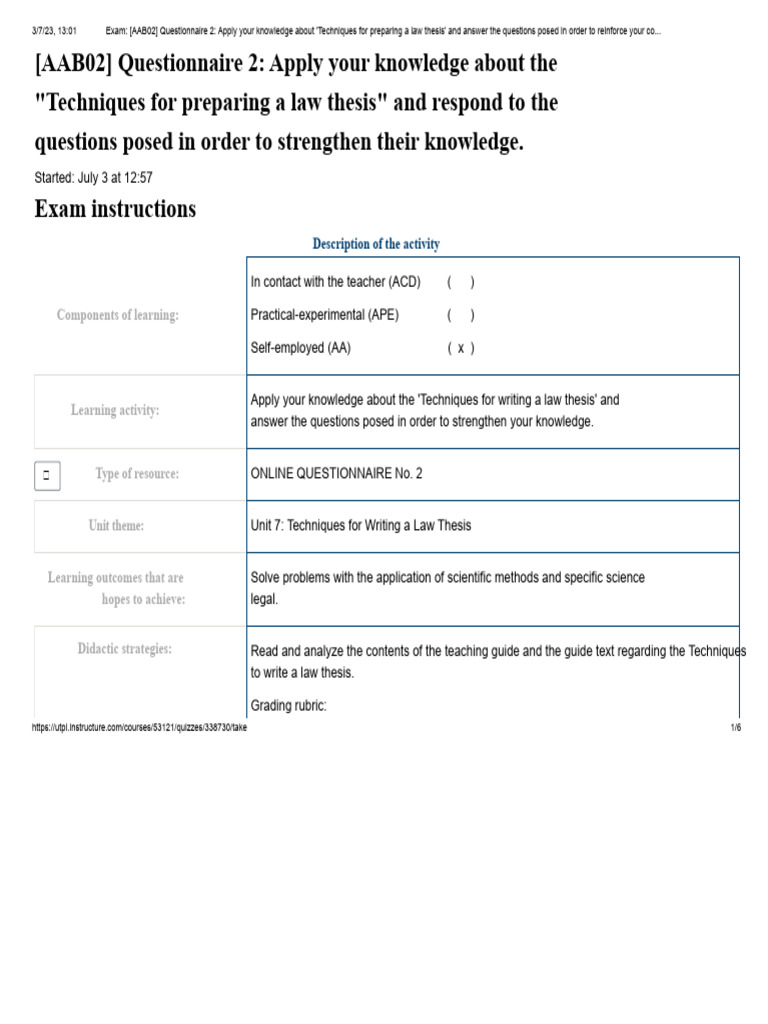 Law Thesis Preparation Questionnaire | PDF | Knowledge | Hypothesis