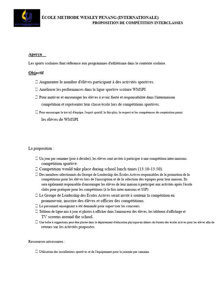 Compétition Interclasses à WMSPI | PDF | Compétition | Des sports