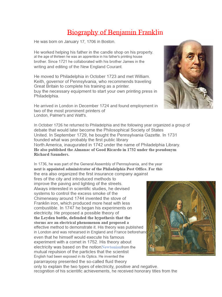 Biography of Benjamin Franklin | PDF | Benjamin Franklin