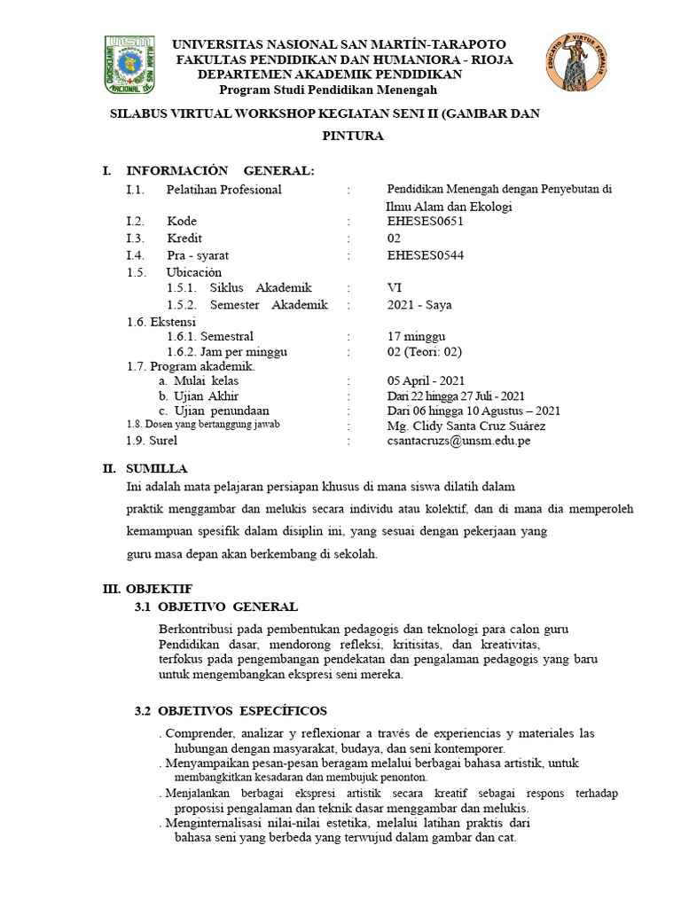 SILABUS WORKSHOP KEGIATAN SENI II (gambar dan cat) - SEKOLAH MENENGAH | PDF