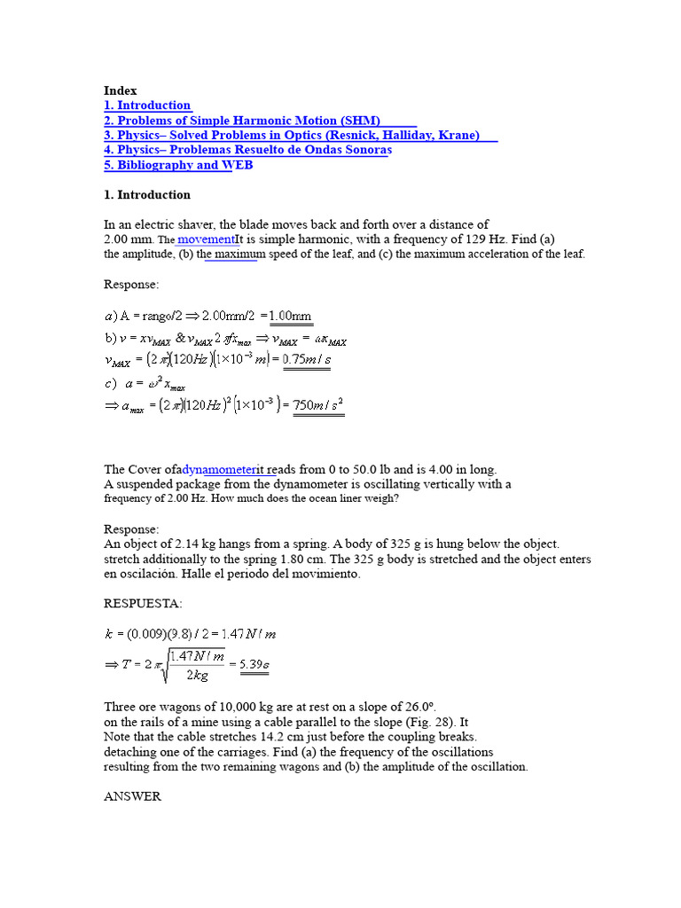 Physics Problems Resnick.docx | PDF | Rotation Around A Fixed Axis | Oscillation