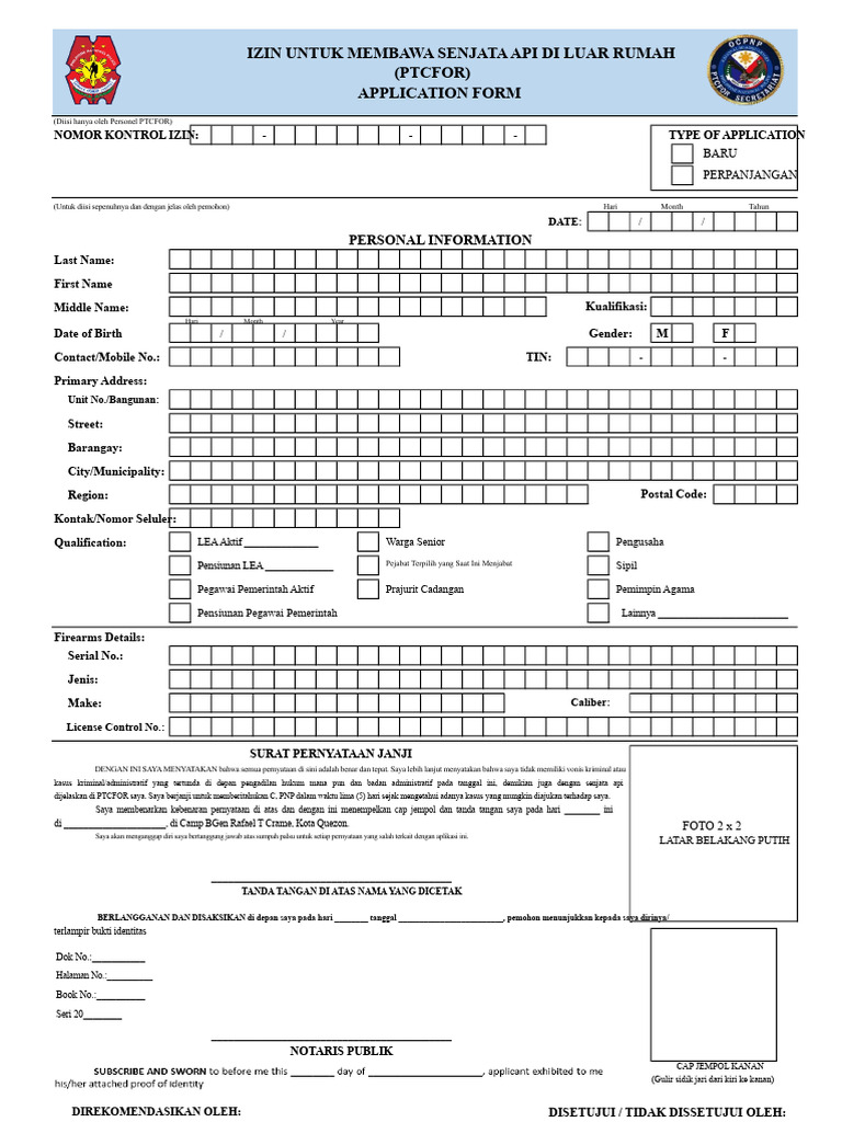 Formulir Izin Senjata Api PTCFOR | PDF