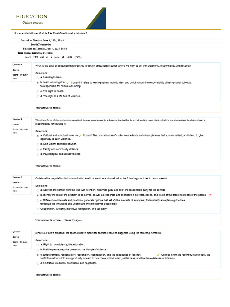 Mediation Module 2 Final Questionnaire | PDF | Conflict Resolution ...