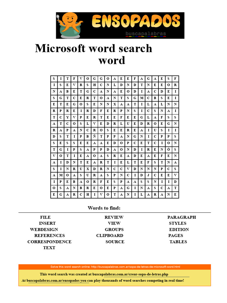 Microsoft Word Word Search Puzzle | PDF | Microsoft Word | Software