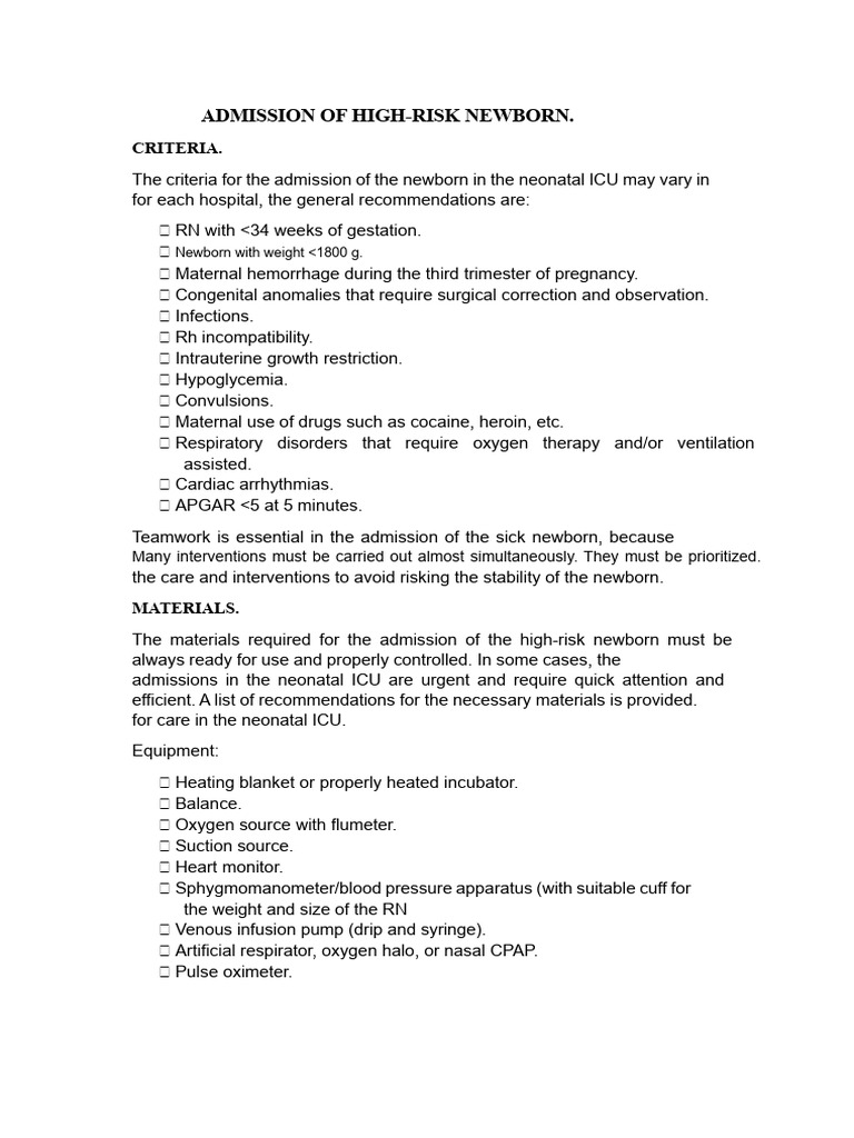 Admission of High-Risk Newborn | PDF | Preterm Birth | Pregnancy