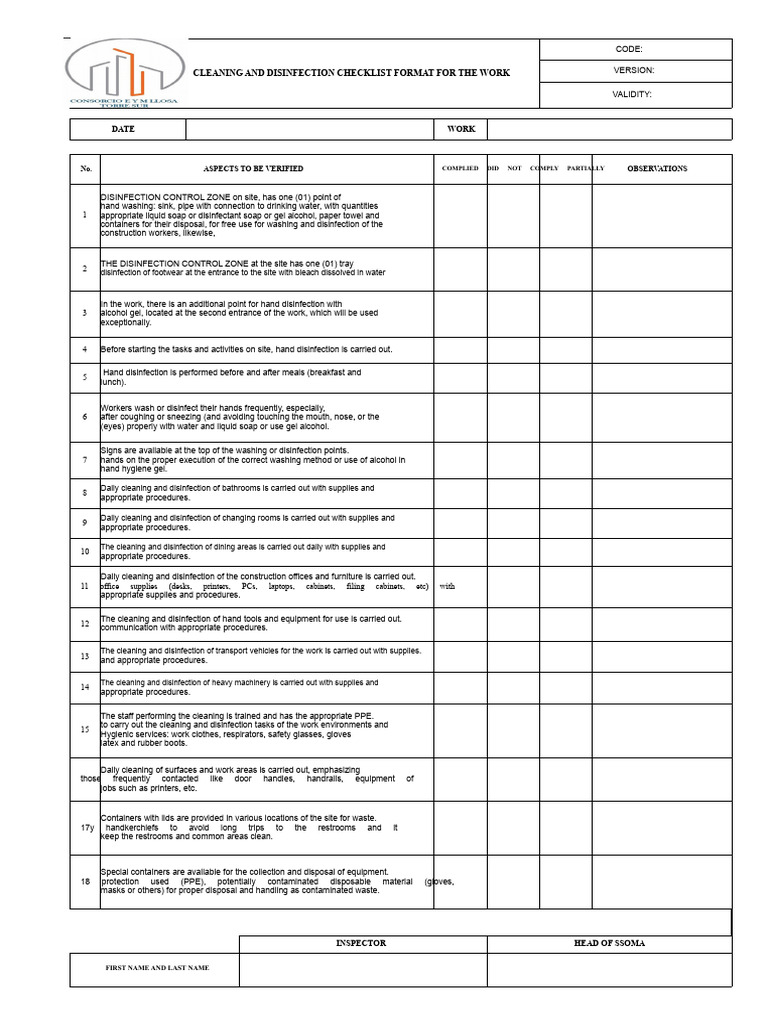 Construction Site Disinfection Checklist | PDF | Disinfectant | Hand ...