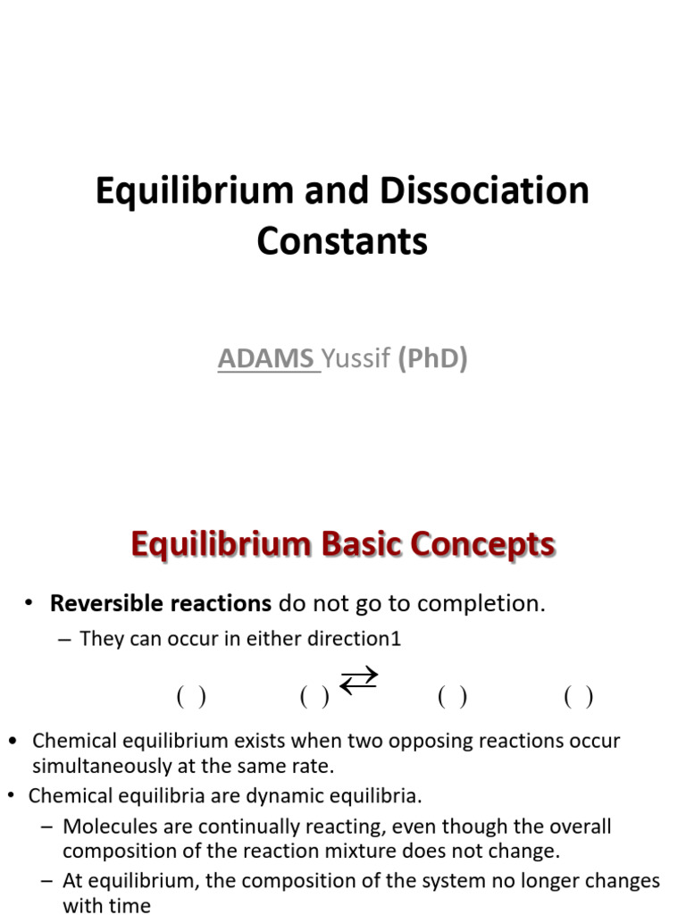 Equilibrium and Dissociation Constants Explained | PDF | Chemical ...