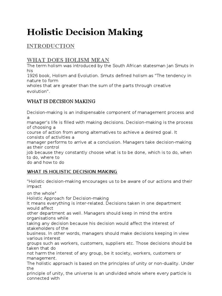 Holistic Decision Making | Download Free PDF | Holism | Decision Making