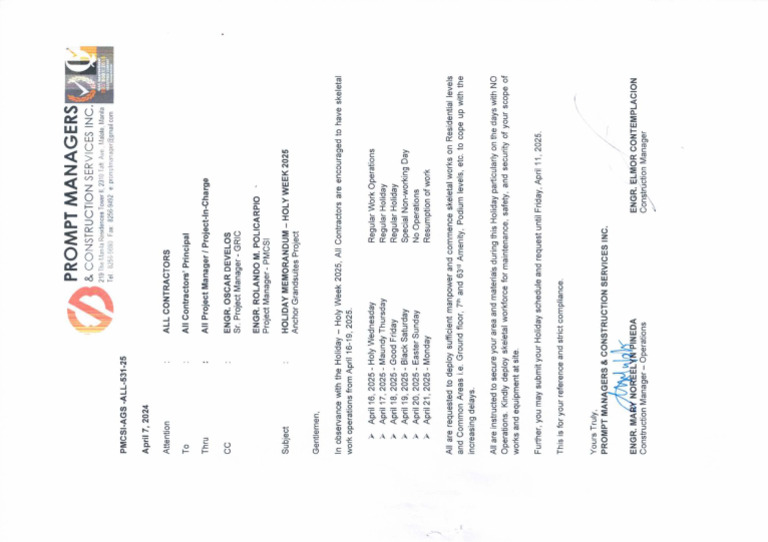 Holiday Memo - Holy Week 2025 | PDF