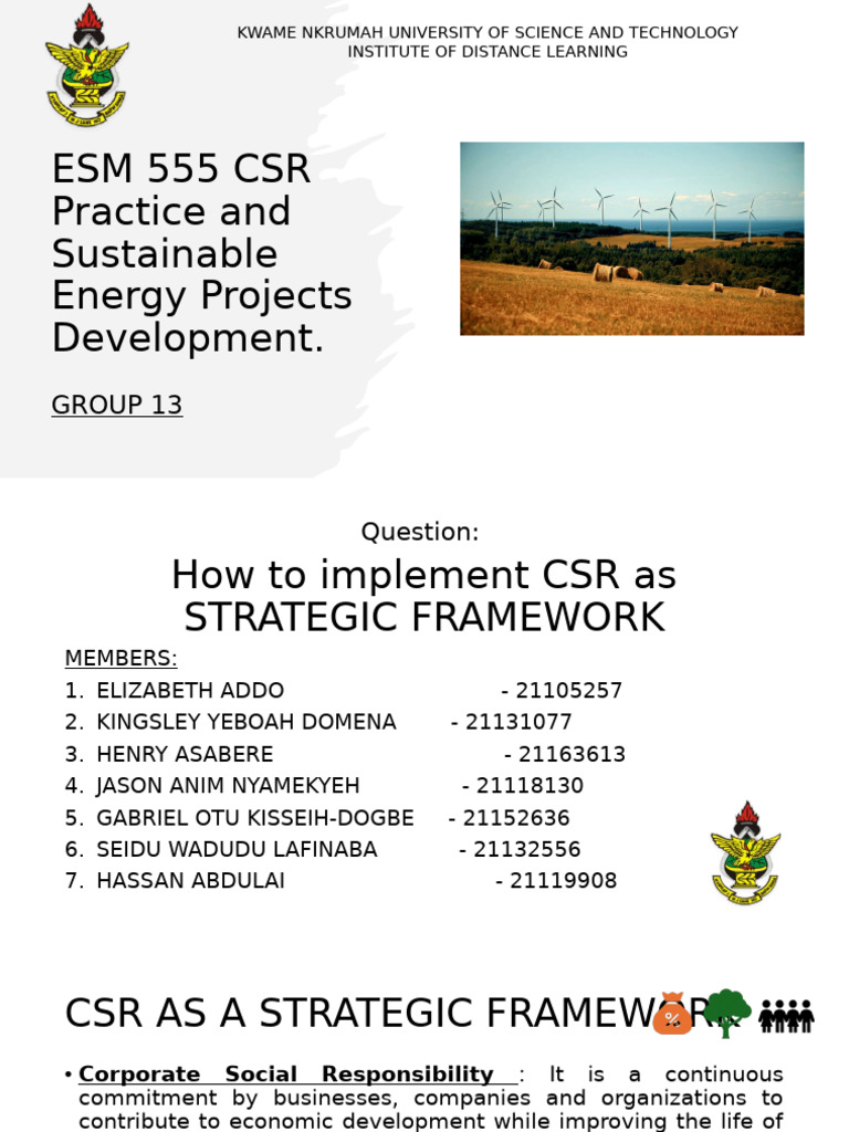 ESM 555 CSR Practice and Sustainable Energy Projects ASSIGNMENT GROUP ...