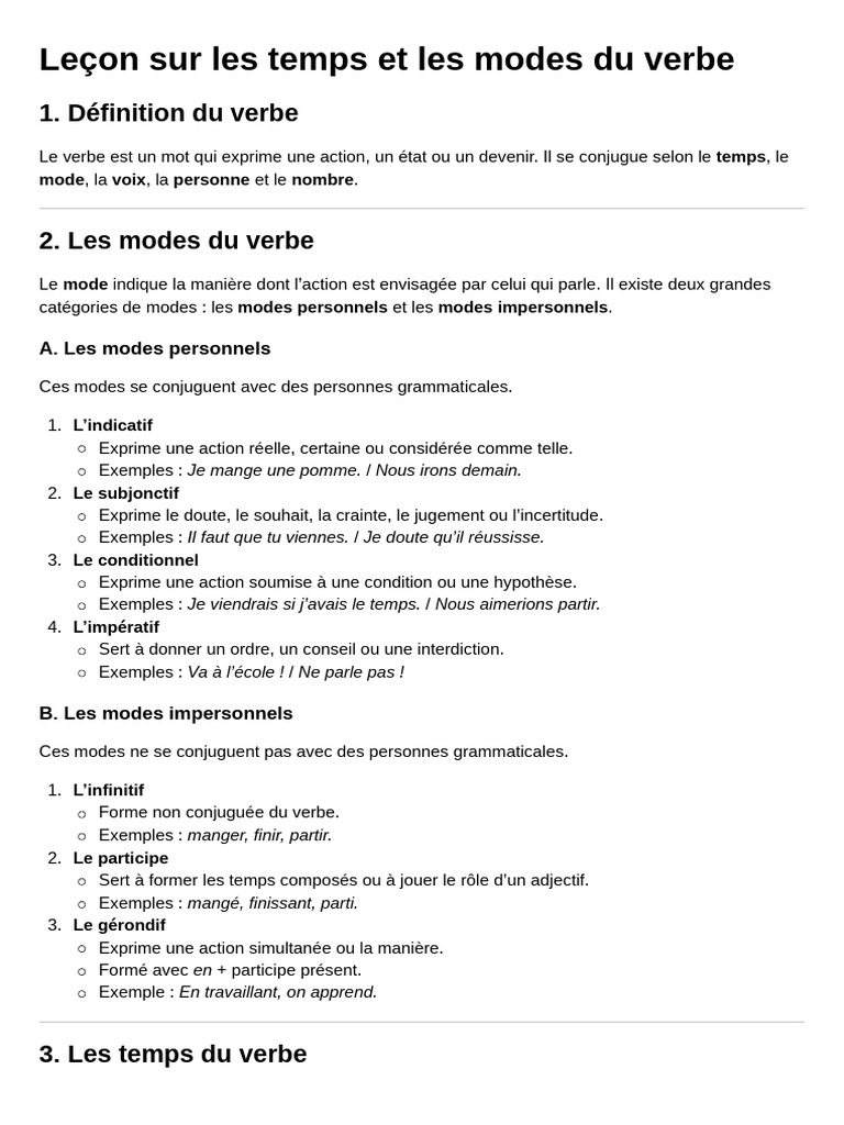 Modes et temps du verbe en français | PDF | Temps (grammaire) | Verbe
