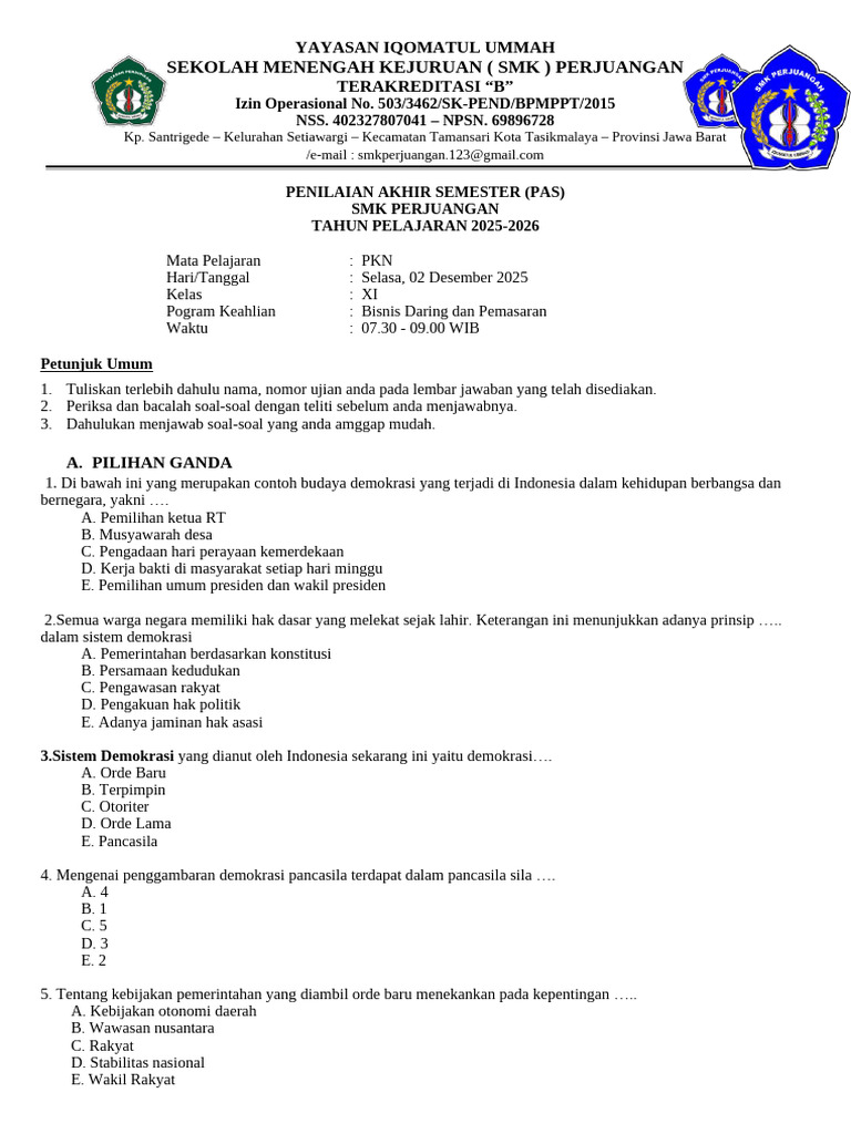 PAS PKN KELAS XI (1) | PDF
