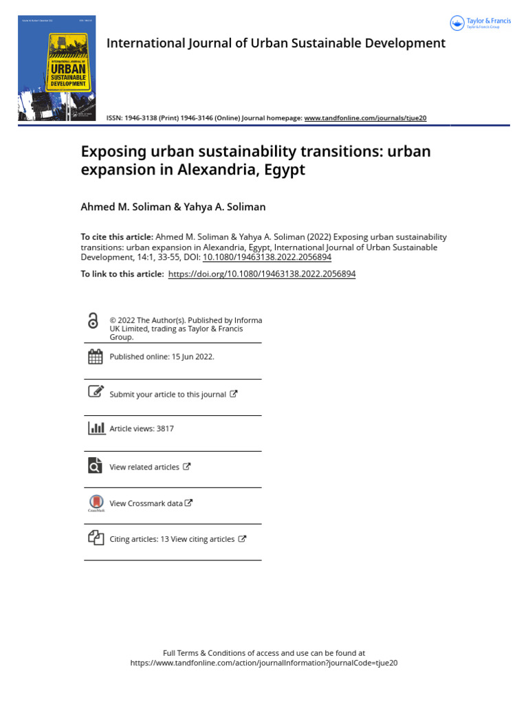 Exposing Urban Sustainability Transitions Urban Expansion in Alexandria ...