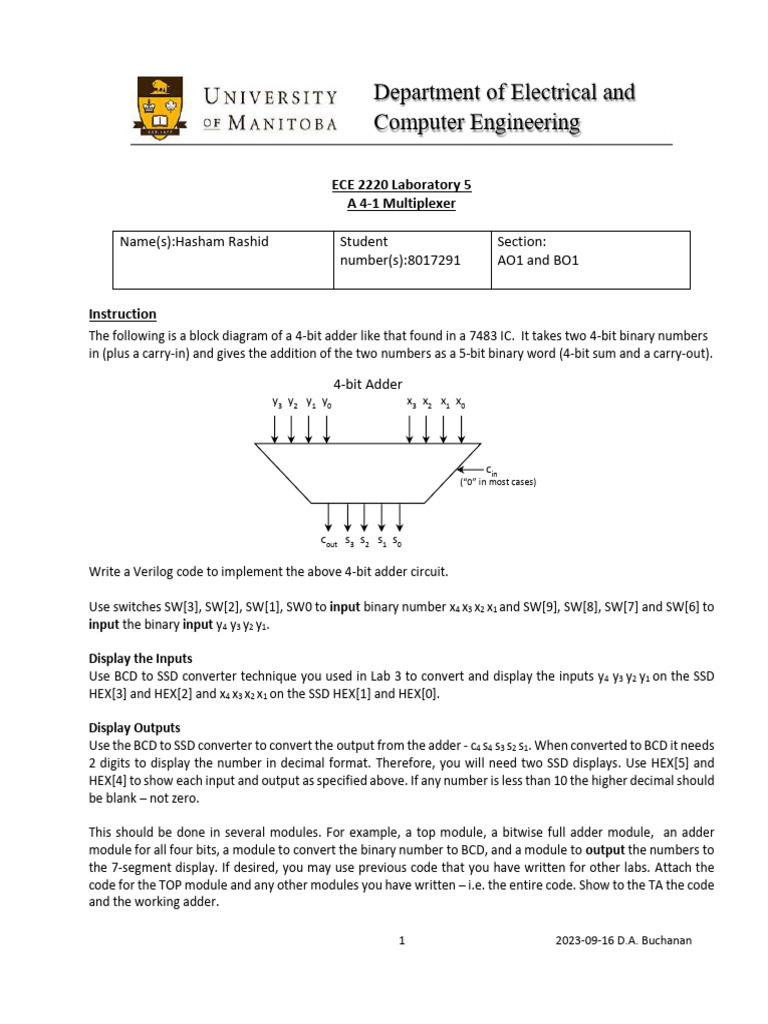Lab 5 - A 4 Bit BCD Adder | PDF | Binary Coded Decimal | Encodings