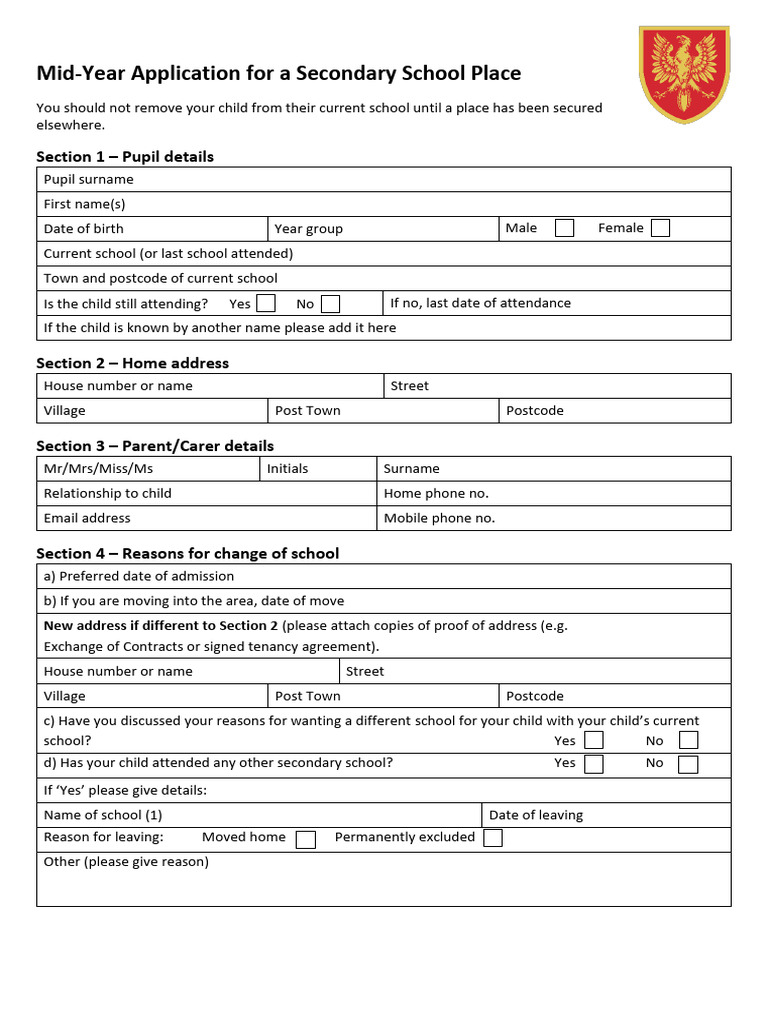 BLANK Gilberd Mid-Year Secondary Form | PDF | Essex