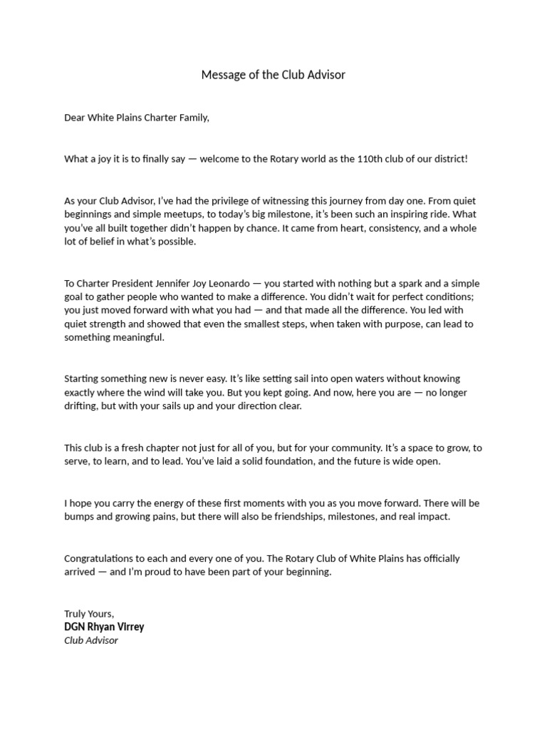 Message of The Club Advisor | PDF