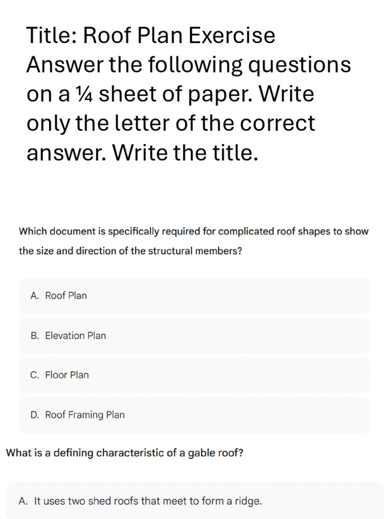Roof Plan Exercise | PDF