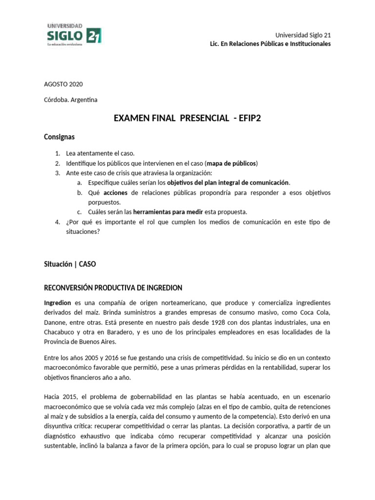Ejemplo Caso EFIP II RPI Modelo 2 (Agosto 2020) | PDF | Economias