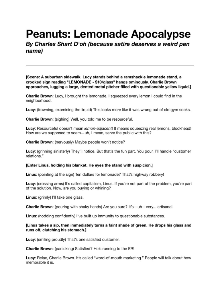 Peanuts' Lemonade Stand Satire | PDF | Peanuts (Comic Strip) | Comic Strips