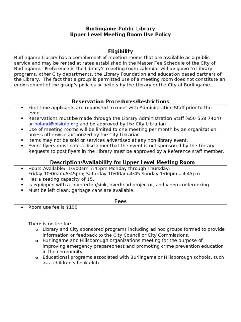 UL Meeting Room Use Policies and Procedures 2025 | PDF