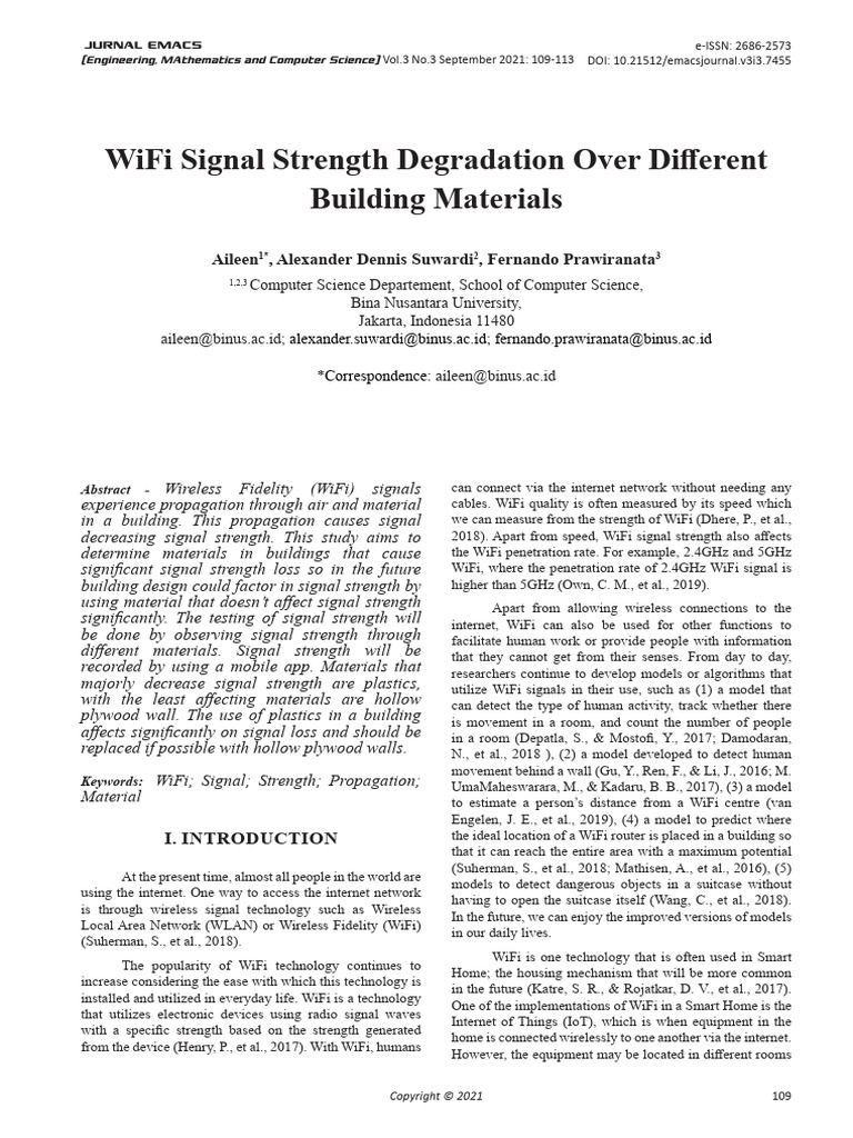 WiFi Signal Loss by Building Materials | PDF | Wi Fi | Internet Of Things