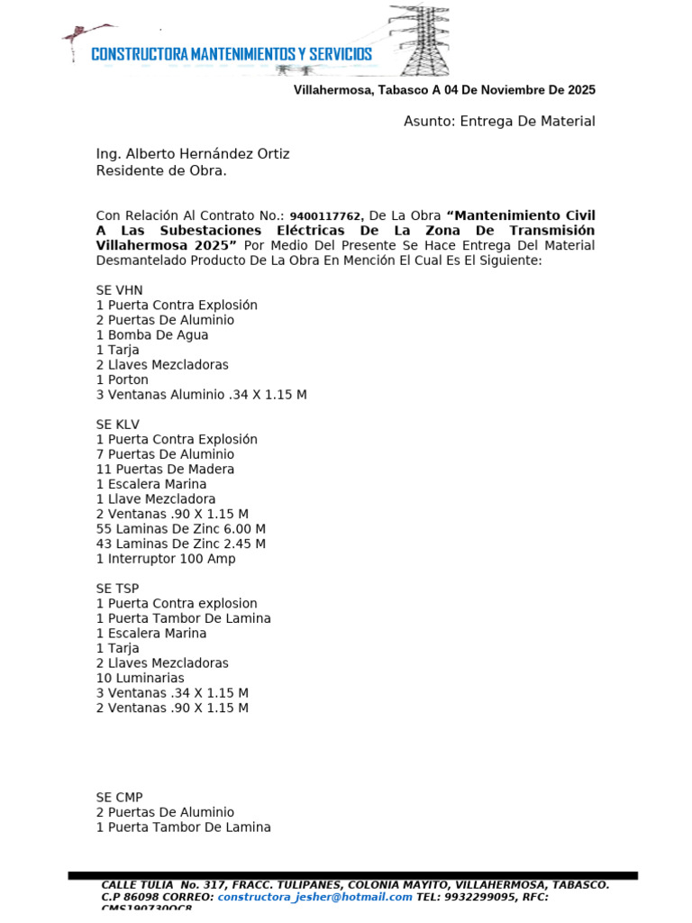 Oficio Entrega Material | PDF