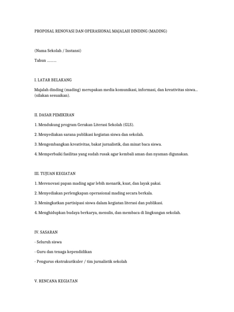 Proposal Renovasi Mading Sekolah | PDF