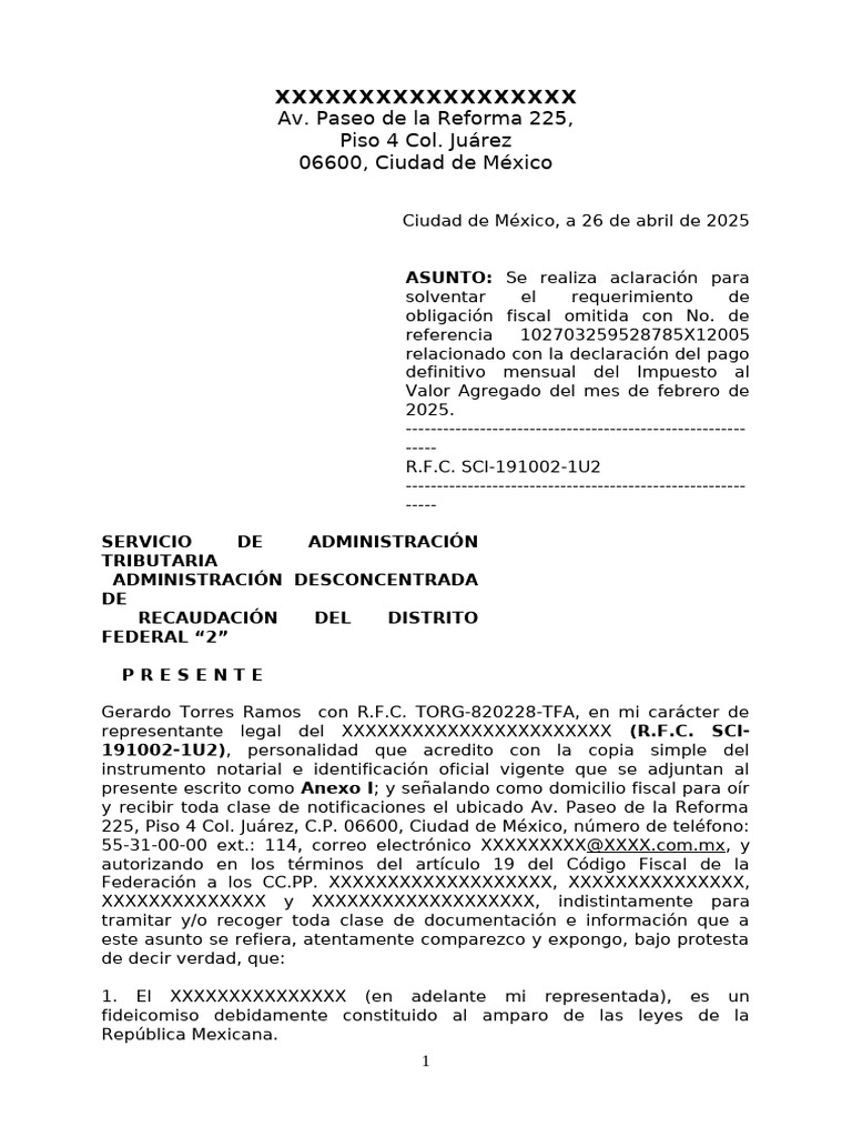 Escrito Aclaración Requerimiento SAT | PDF | Impuestos | Transferencia ...