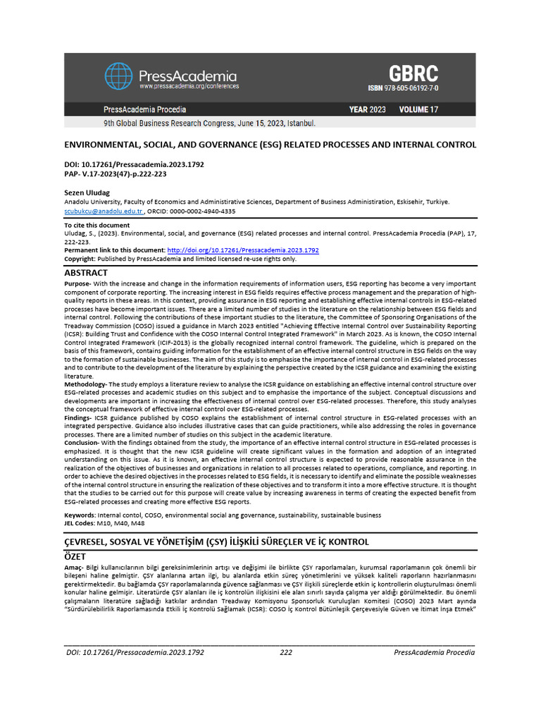 (Artigo) ESG Related Processes and Internal Control | PDF