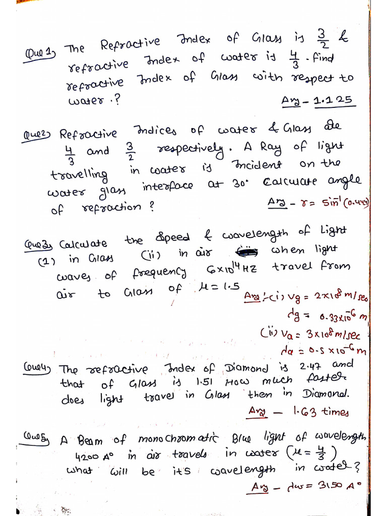 Ray Optics Numericals Chapter 9 Physics Class 12 (1) | PDF