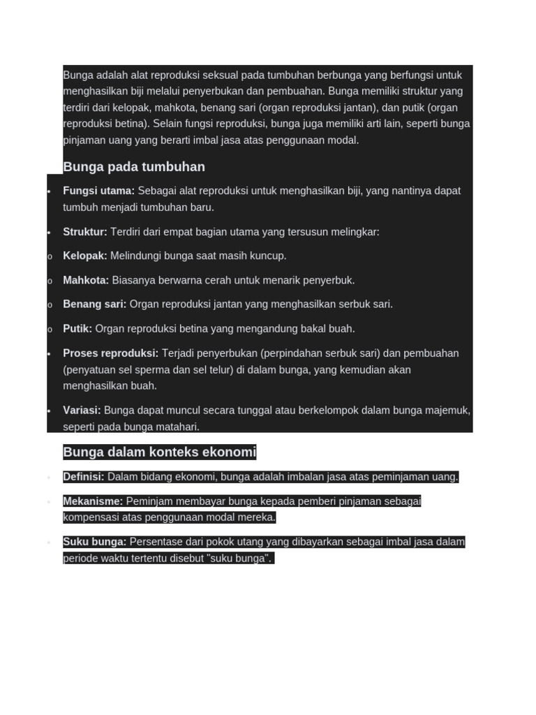 Fungsi dan Struktur Bunga Tumbuhan | PDF