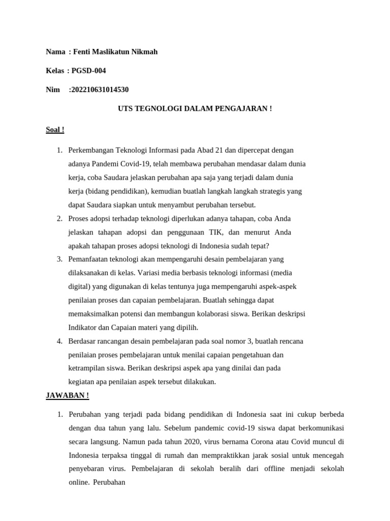 Uts Tegnologi Pendidikan-Fenti Maslikatun Nikmah | PDF