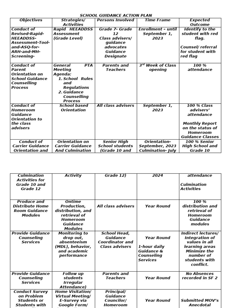 School Guidance Action Plan Overview | PDF | Social Psychology