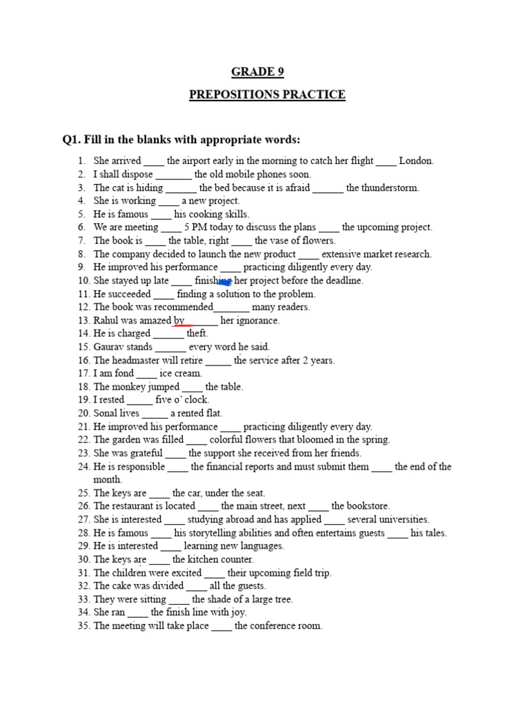 Prepositions Practice | PDF