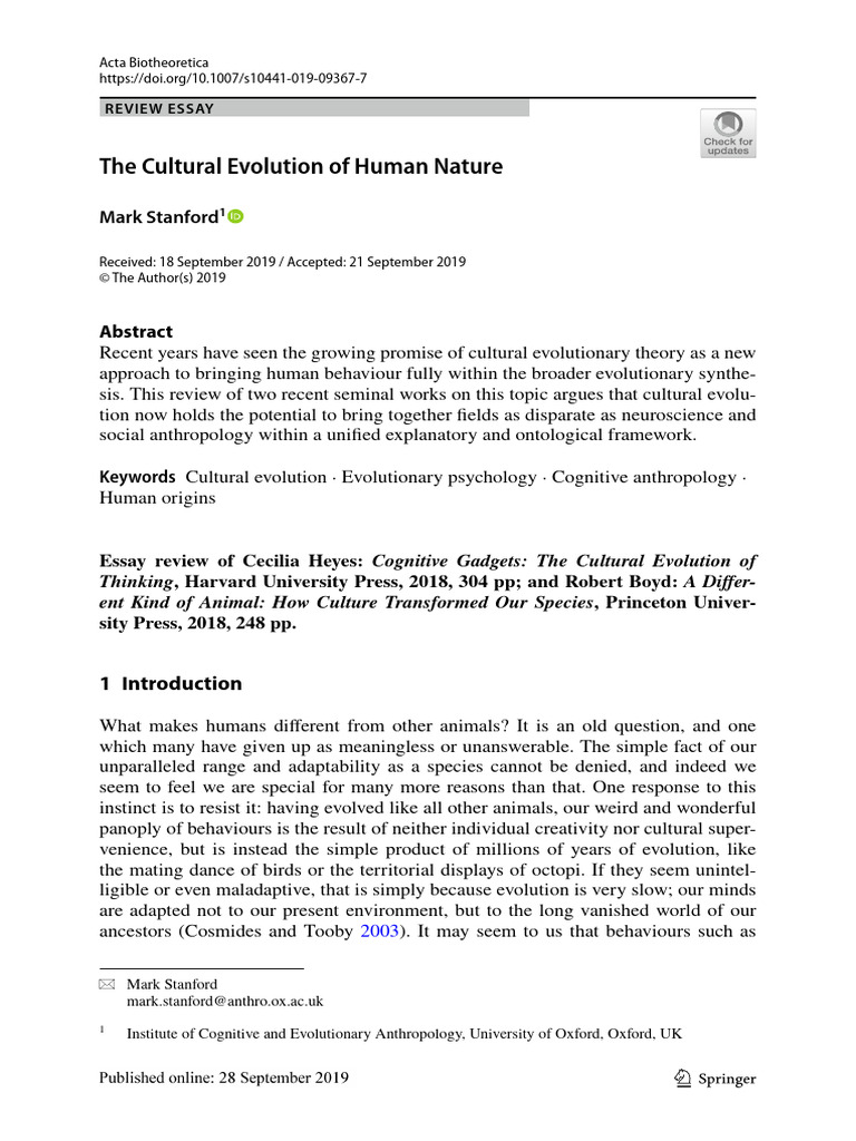 The Cultural Evolution of Human Nature | PDF | Evolution ...