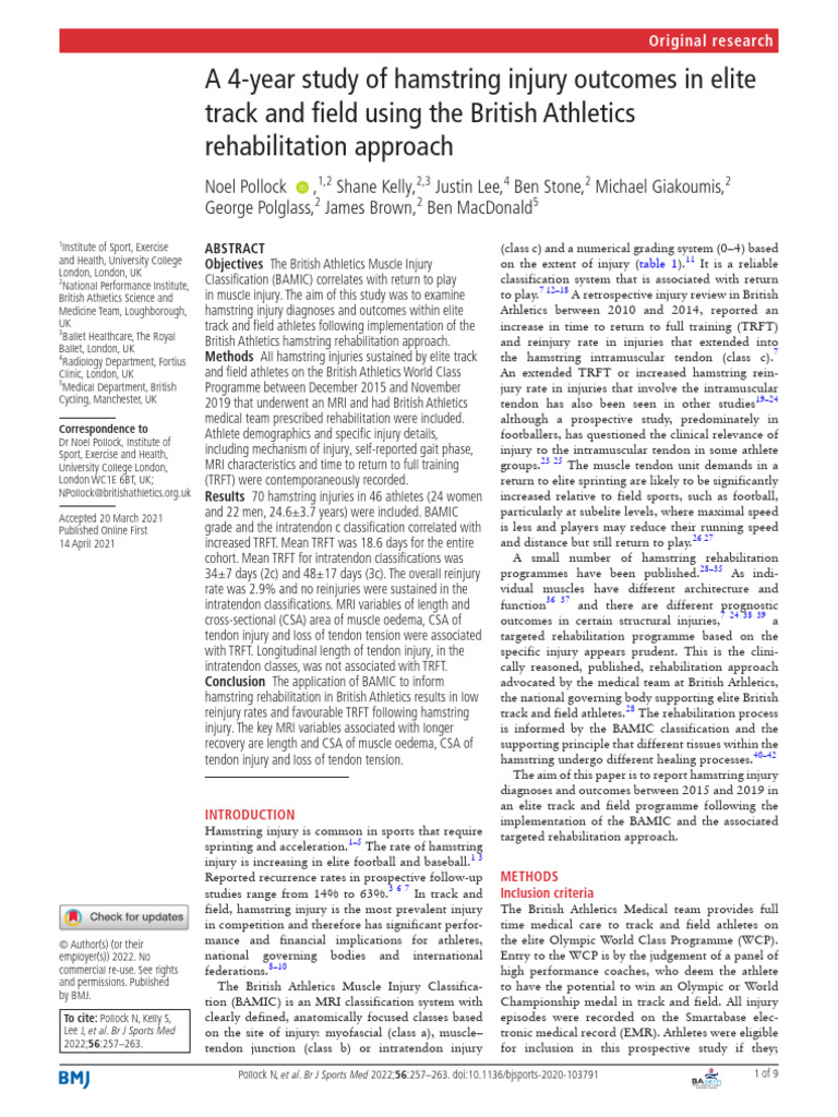 A 4-Year Study of Hamstring Injury Outcomes in Elite Track and Field ...