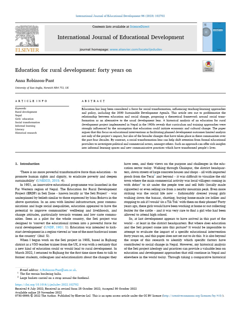 Education For Rural Development Fo 2023 International Journal of ...