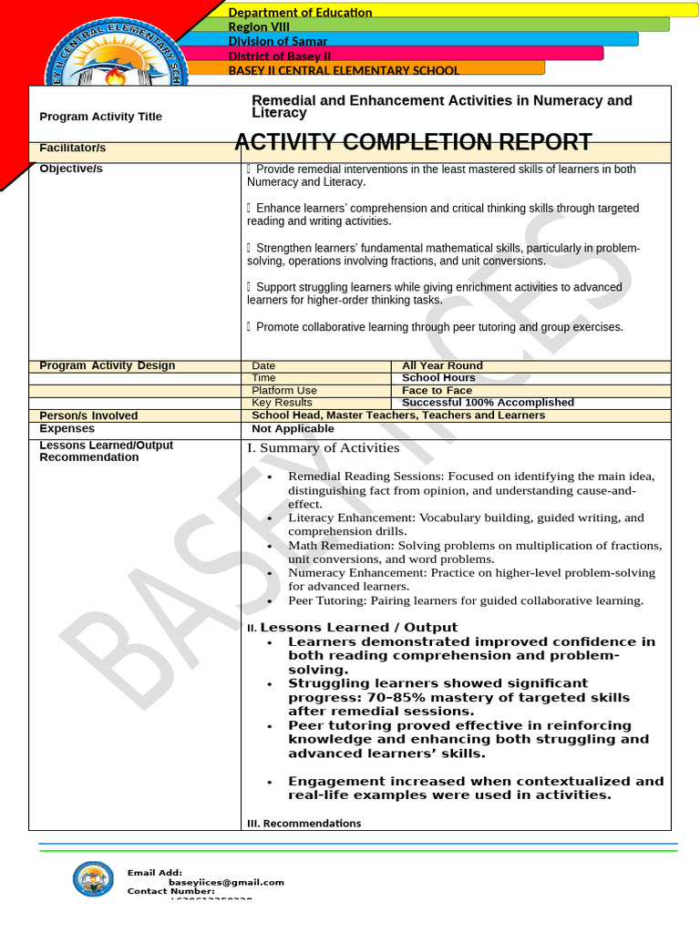 Remedial Literacy and Numeracy Program | PDF | Learning | Reading ...