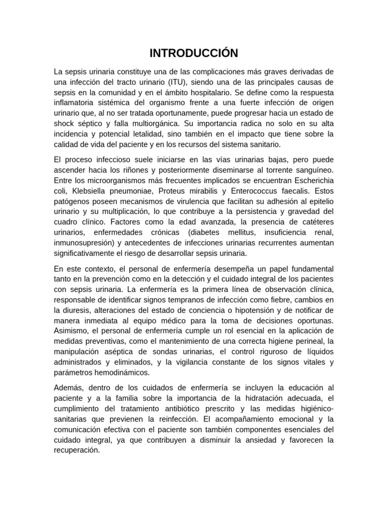 Cuidados de Enfermería en Sepsis Urinaria | PDF | Septicemia ...