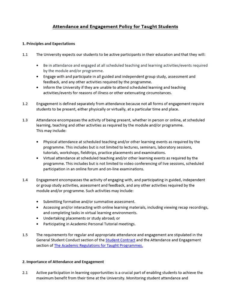 Attendance and Engagement Policy Updated 240624 | PDF | Regulatory ...