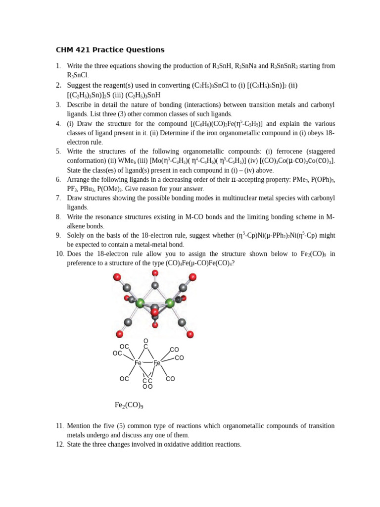 CHM 421 Organometallic Practice Questions | PDF | Organometallic ...