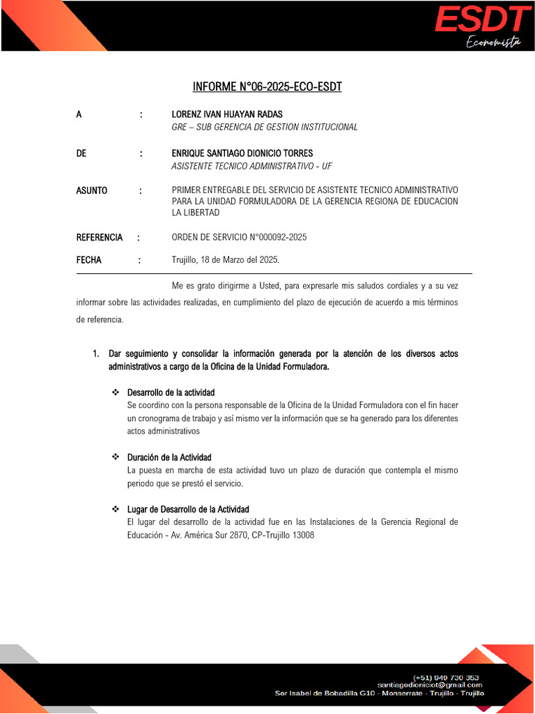 Informe 001 Pago__2025_asistente Uf_ Enrique Dionicio Torres | PDF