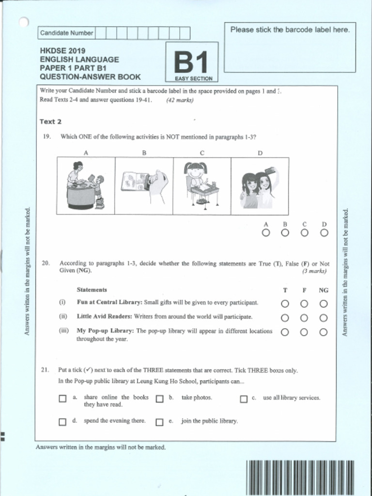 2019 DSE Eng Paper 1 B1 Questions | PDF