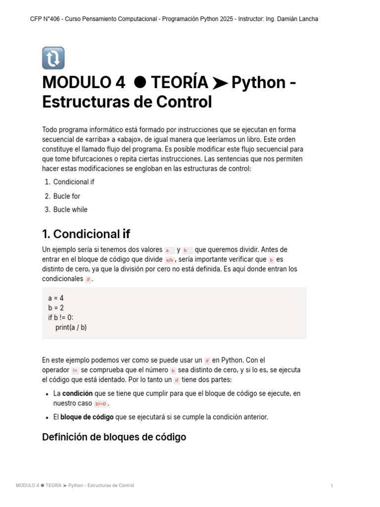MODULO 4 TEORIA Python - Estructuras de Control | PDF | Python (lenguaje de programación ...